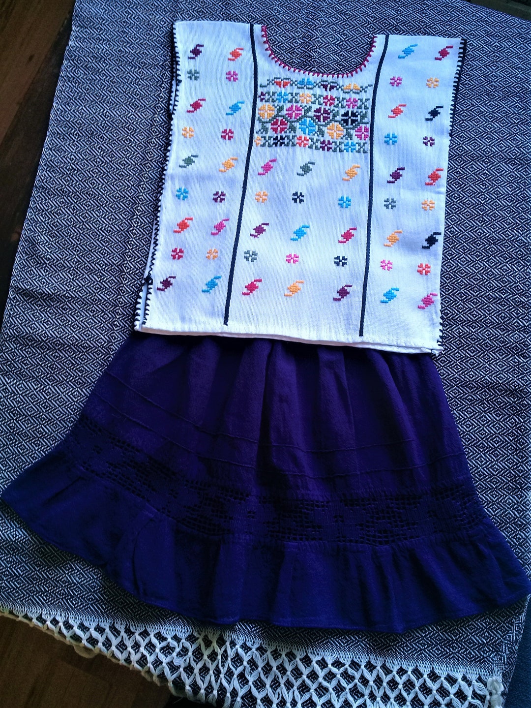 Embroidered Mexican Huipil Wtih Skirt Baby, Oaxaca Design Huipil ...