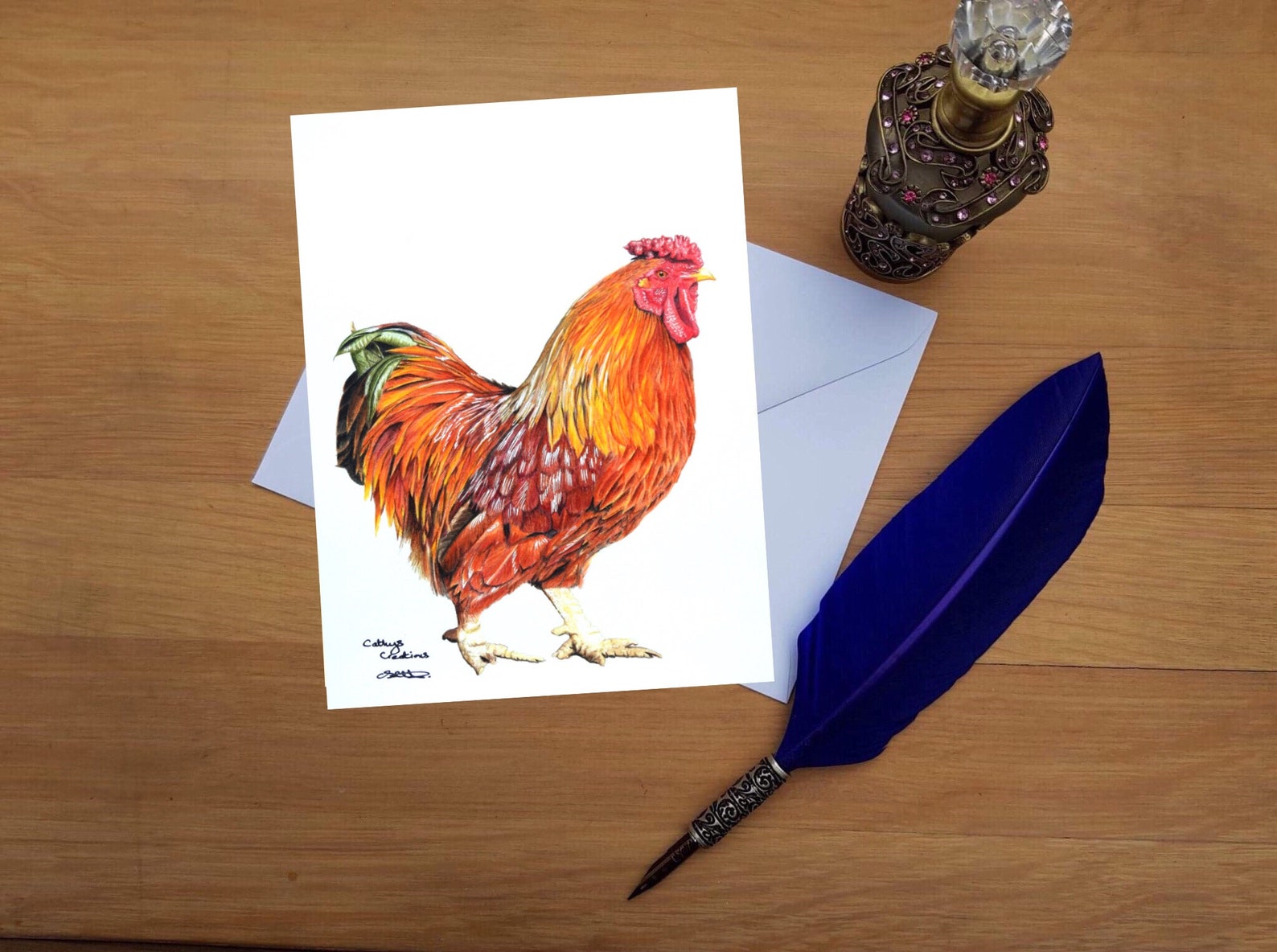 Rooster Greetings Card, Blank High Quality Printed Cards From Hand ...