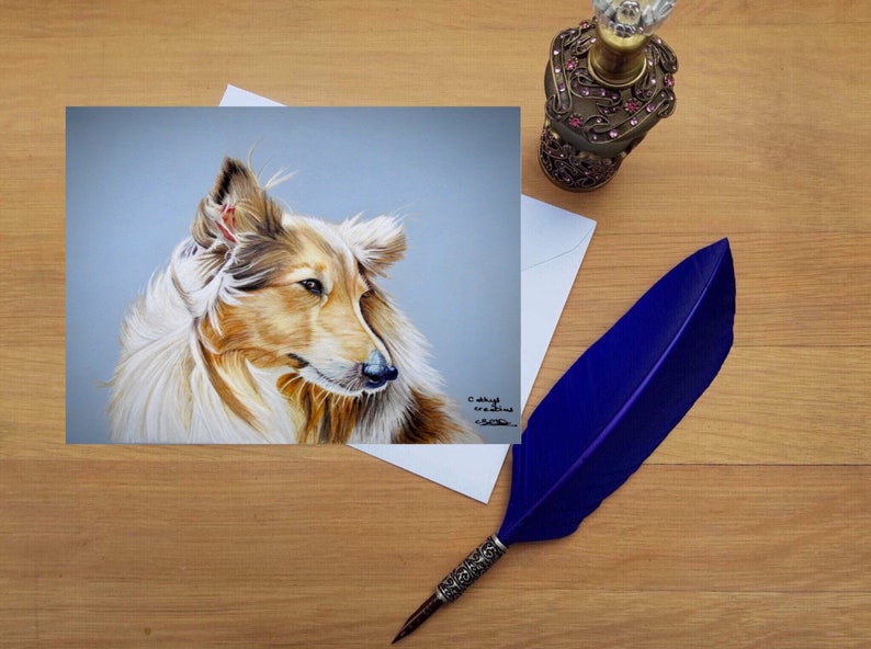 Rough Collie Greetings Card, Blank High Quality Printed Cards From Hand ...