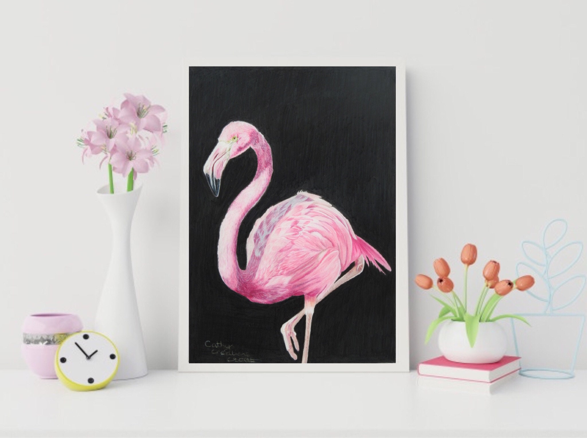 Flamingo Fine Art Giclee Print, From Hand Drawn Coloured Pencil ...