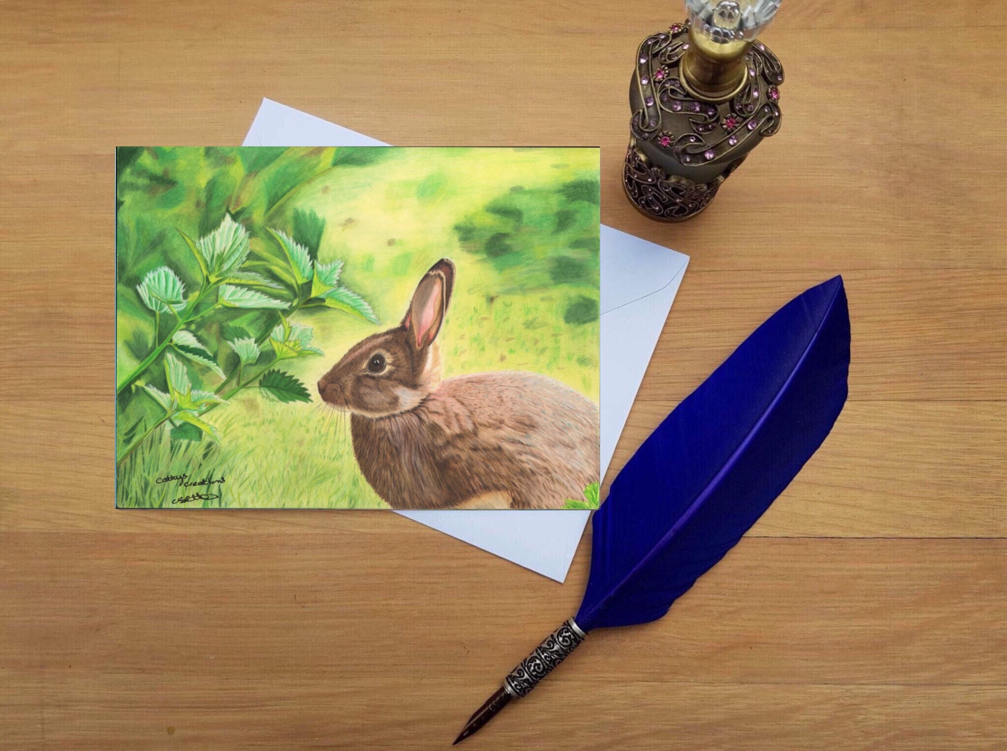 Bunny Rabbit Greetings Card, Blank High Quality Printed Cards From Hand ...