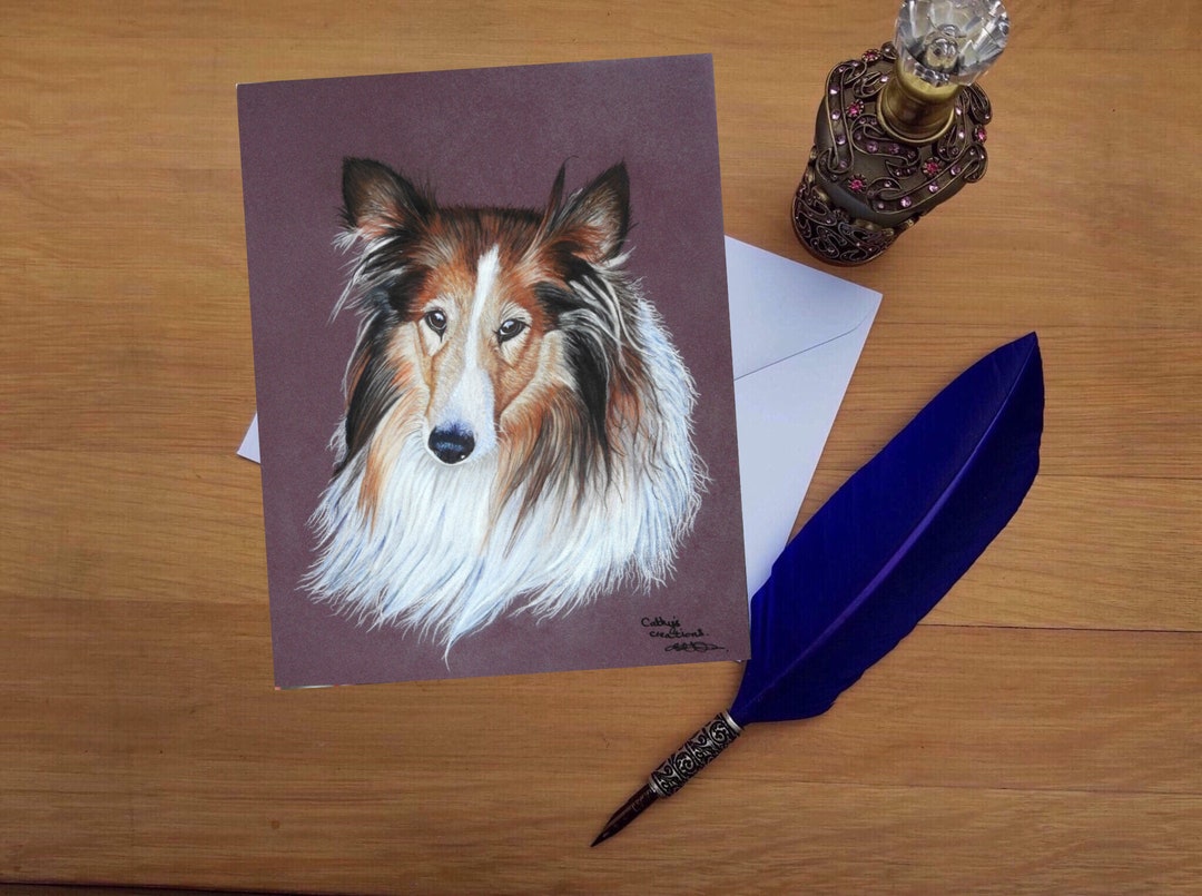 Rough Collie Greetings Card, Blank High Quality Printed Cards From Hand ...