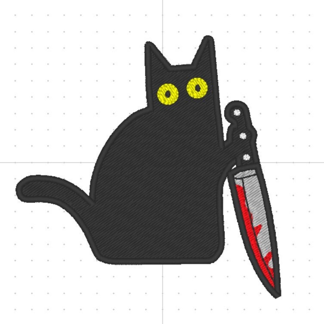 Black Cat With Knife Halloween Fun Patch Design. Machine Embroidery ...