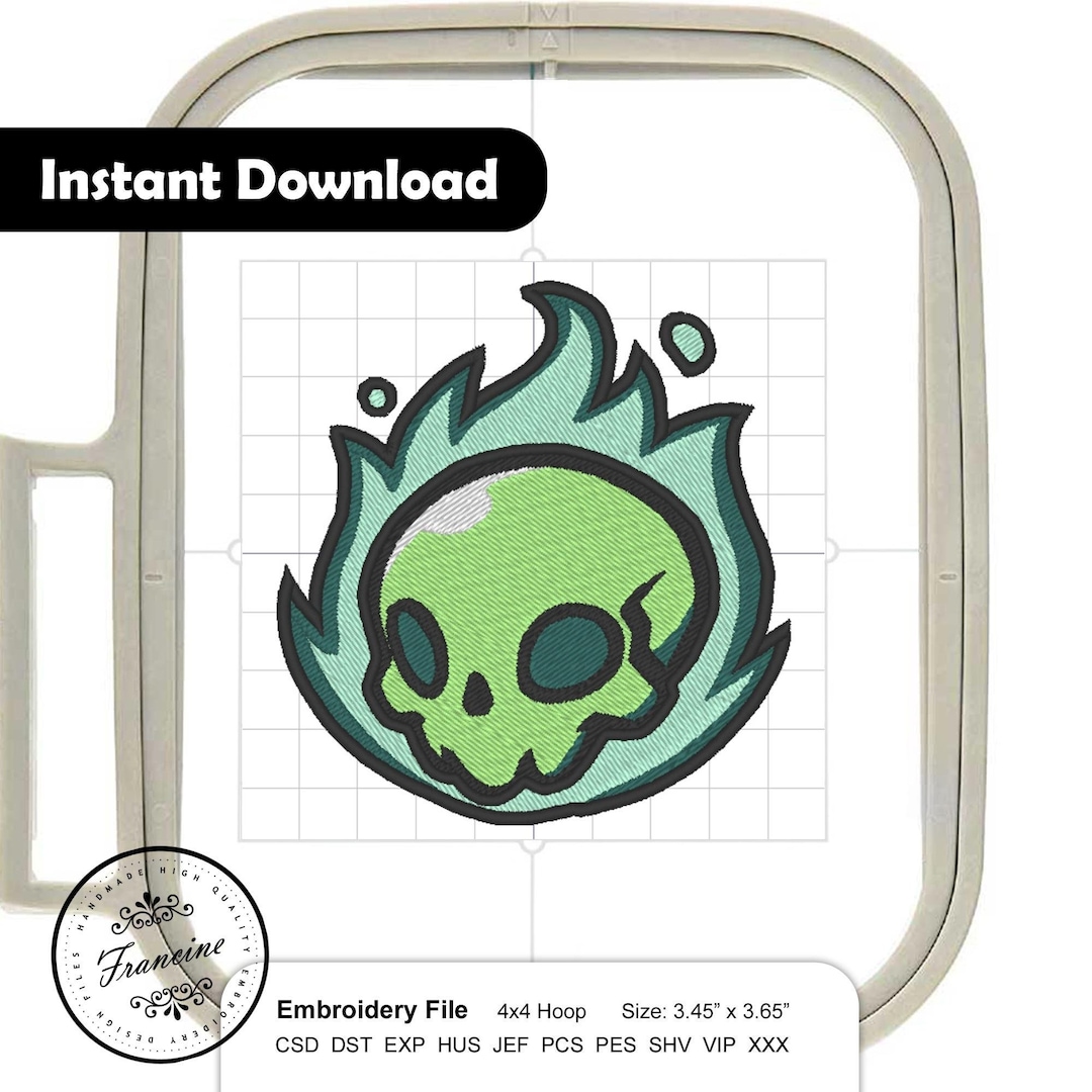 Skull Inside Green Fire Patch Design Halloween Spooky Machine ...