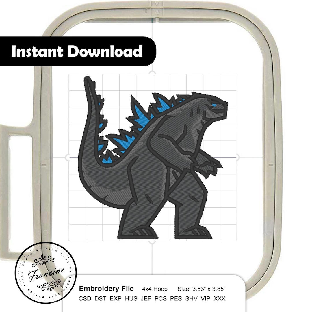 Godzilla Patch Design. Japanese Kaiju Gojira Machine Embroidery Pattern ...