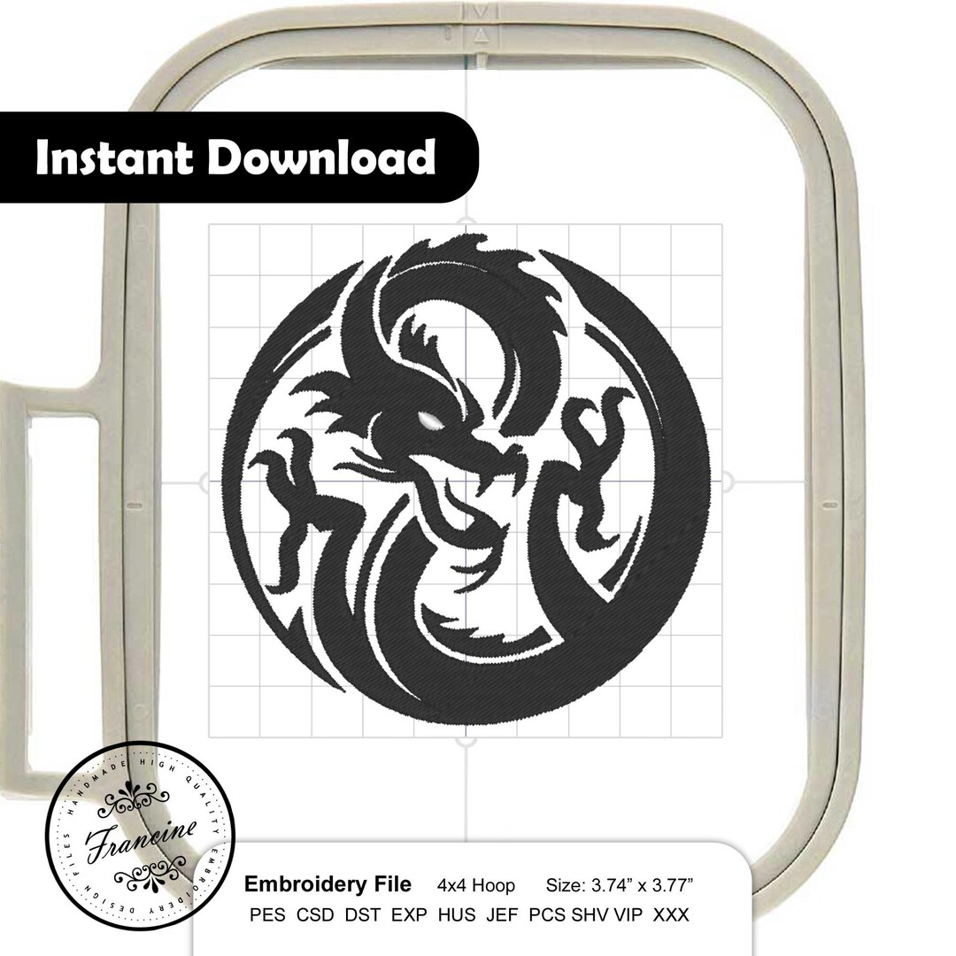 Round Dragon Dungeons and Dragons Patch Design. Machine Embroidery ...