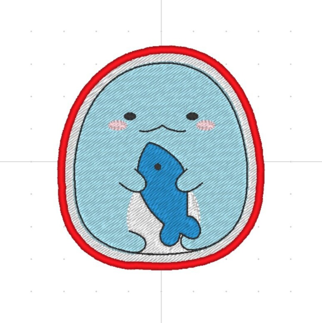 Kawaii Seal Tokage With Fish Patch Design Machine Embroidery Pattern in ...