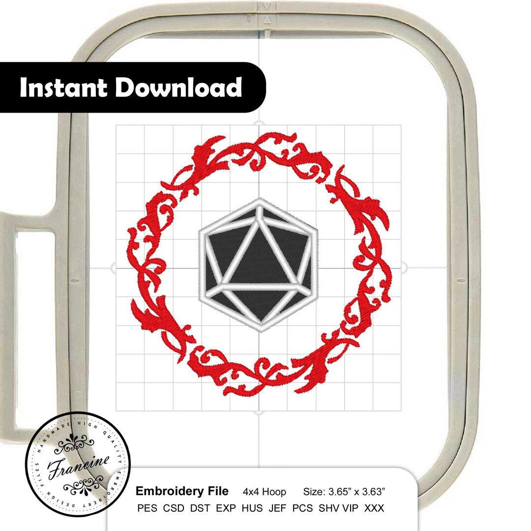 Dice Bag Decoration D20 Dice With Thorns Embroider Design. Machine ...