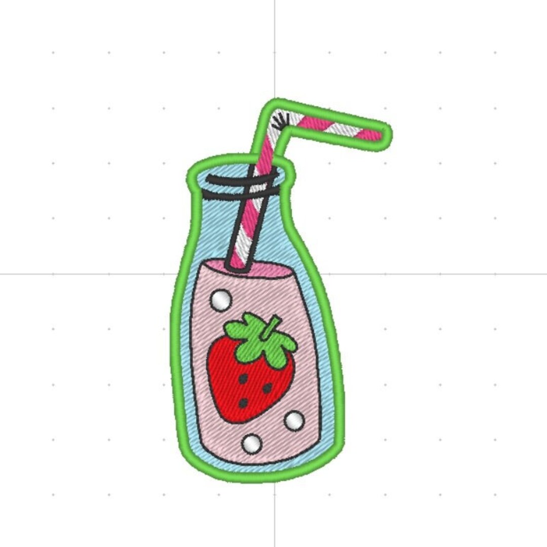 Strawberry Milk Soda Anime Food Patch Design. Machine Embroidery ...