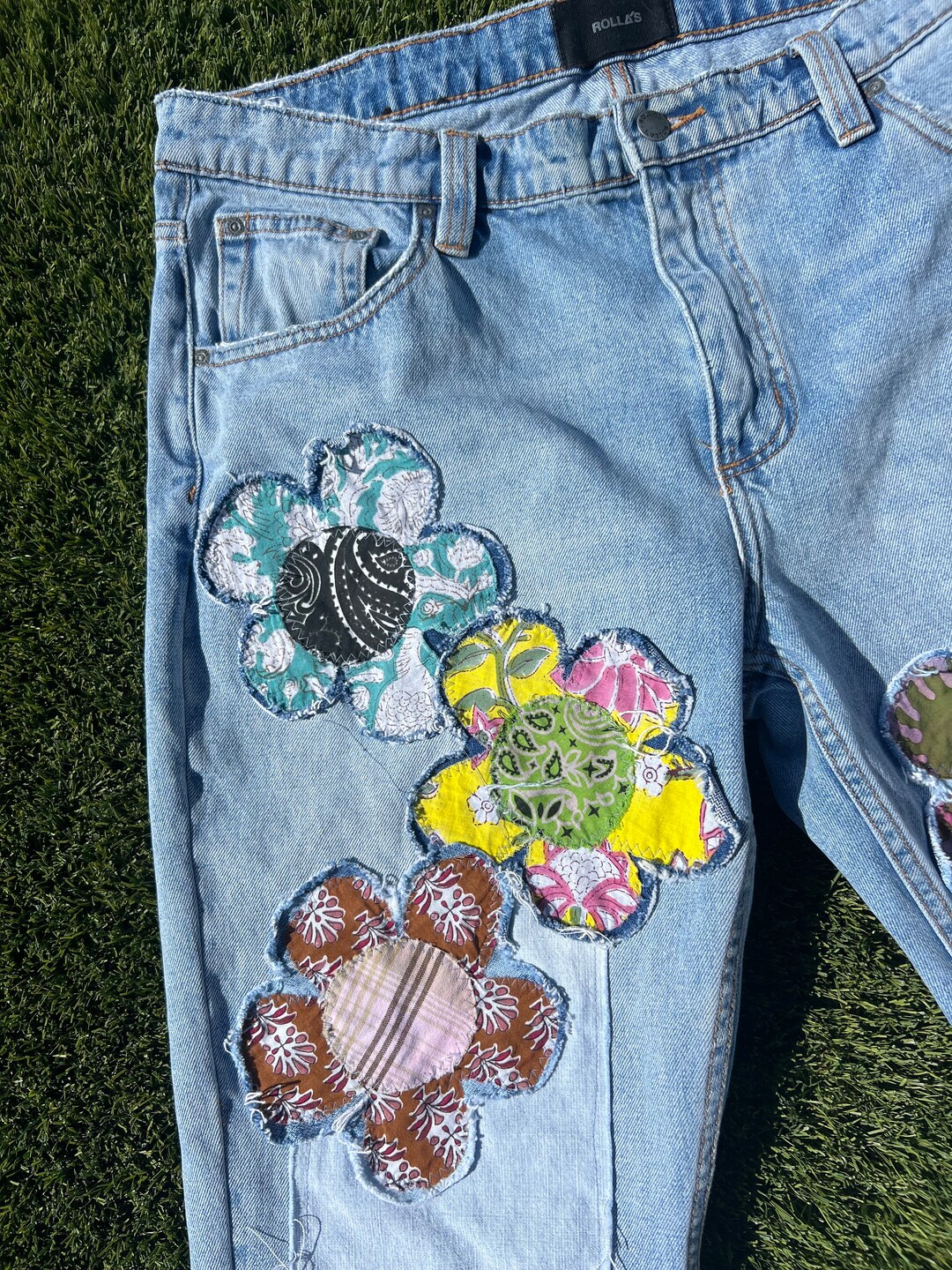 Patched Upcycled Jeans, Festival Inspo, Size 36 Boyfriend Hippie Jeans ...