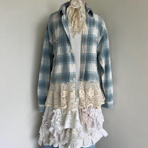 Lace Layering Top With Crochet Raw Edge, Flannel and Lace Soft Flannel ...