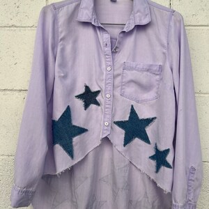 Star Patch Button Down Shirt, Long Sleeve Size L Upcycled Old Navy ...