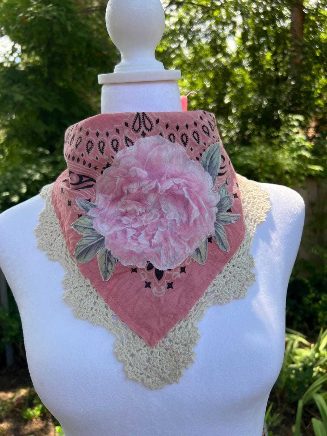 Distressed and Embellished Flower Bandana , Boho Western Repurposed ...