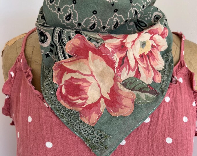 Tattered Distressed Bandana With Crochet Lace Detail, Boho Country ...