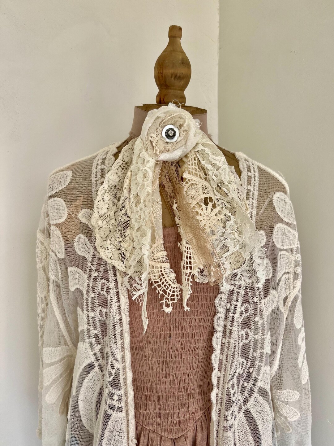 Victorian Lace Shabby Chic Jabot, Neckwear Lace Scarf, Unique Lace ...
