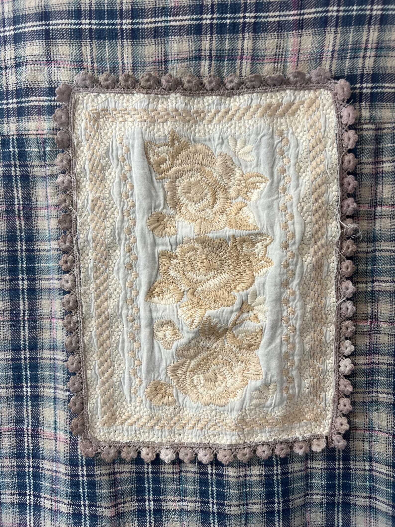 Upcycled Blue Plaid Flannel Overshirt, Patchwork Lace Detail, Boho ...