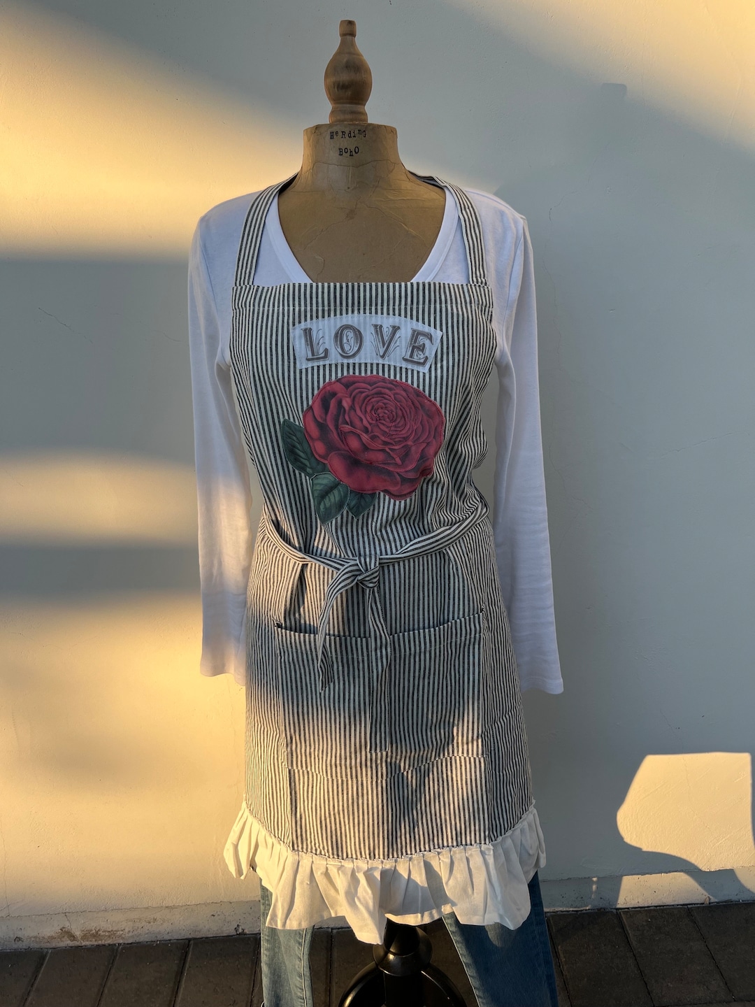 Fancy Designer Apron Large Front Pocket With Love and Flower Applique ...