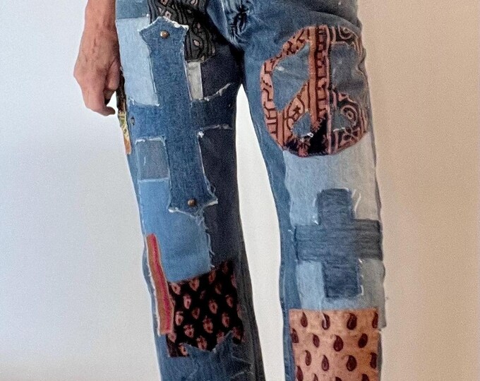 Boho Chic Army Camo Pants Paint Splattered and Embellished With Heart ...