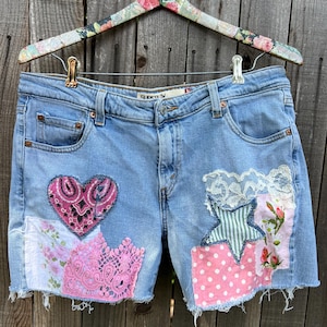 Upcycled Levi Shorts With Floral and Lace Patches, Boho Shorts Festival ...