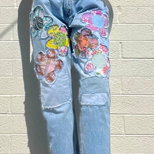 Patched Upcycled Jeans, Festival Inspo, Size 36 Boyfriend Hippie Jeans ...