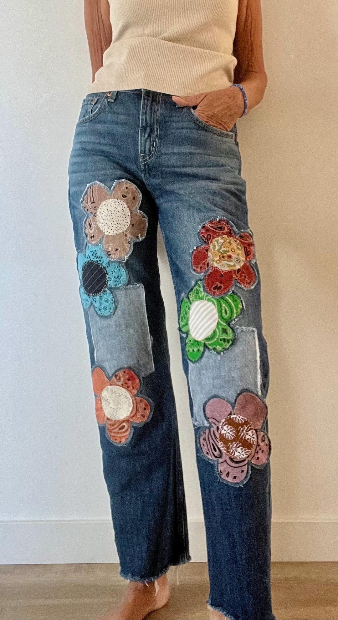 Patched Upcycled Jeans, Festival Inspo, Size 28 Levi Straight Leg Jeans ...