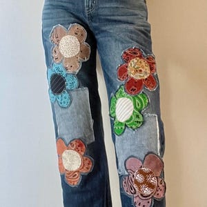 Patched Upcycled Jeans, Festival Inspo, Size 28 Levi Straight Leg Jeans ...