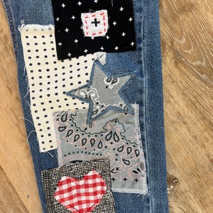 Patched and Distressed Jeans, Festival Jeans, Vintage Patches, Upcycled ...