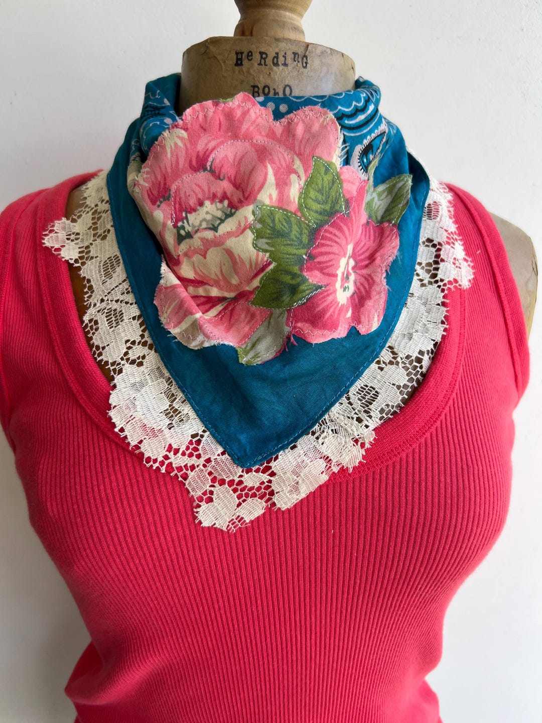 Tattered Distressed Bandana With Lace Detail, Boho Country Western ...