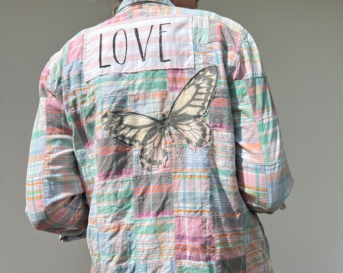 Patched Button Down Shirt, Long Sleeve Patched and Embellished Top ...