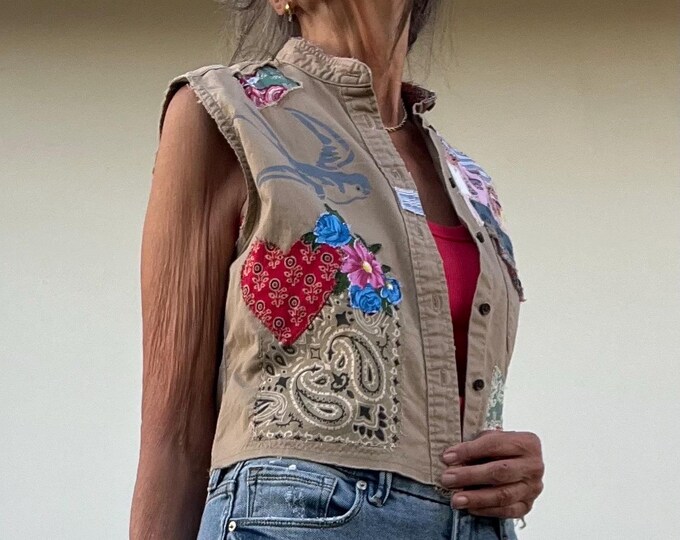 Art to Wear Vest With Mushrooms Stars Birds and Patchwork, Festival ...