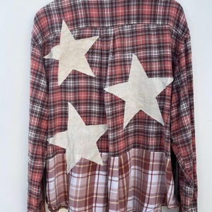 Upcycled Oversized Flannel With Denim Embroidery Pocket and Star ...