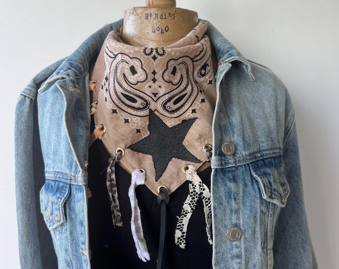 Distressed Fringe Bandana: Western Cowgirl Chic With Bling Stars - Etsy