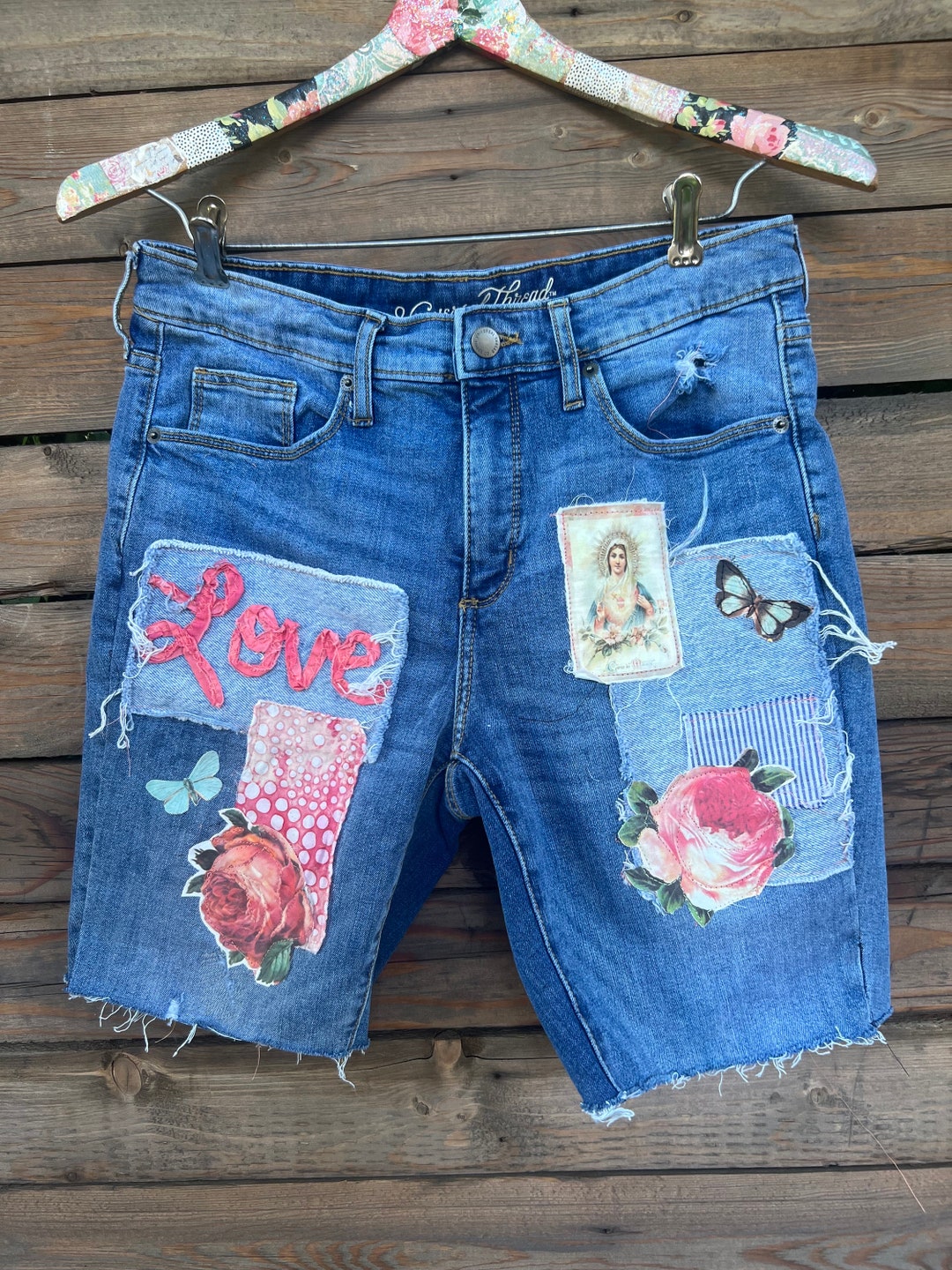 Love Embellished Flower Butterflies Denim Shorts Size 31 - Etsy