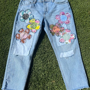 Patched Upcycled Jeans, Festival Inspo, Size 36 Boyfriend Hippie Jeans ...