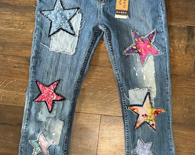 Patched and Distressed Jeans, Festival Jeans, Vintage Patches, Upcycled ...