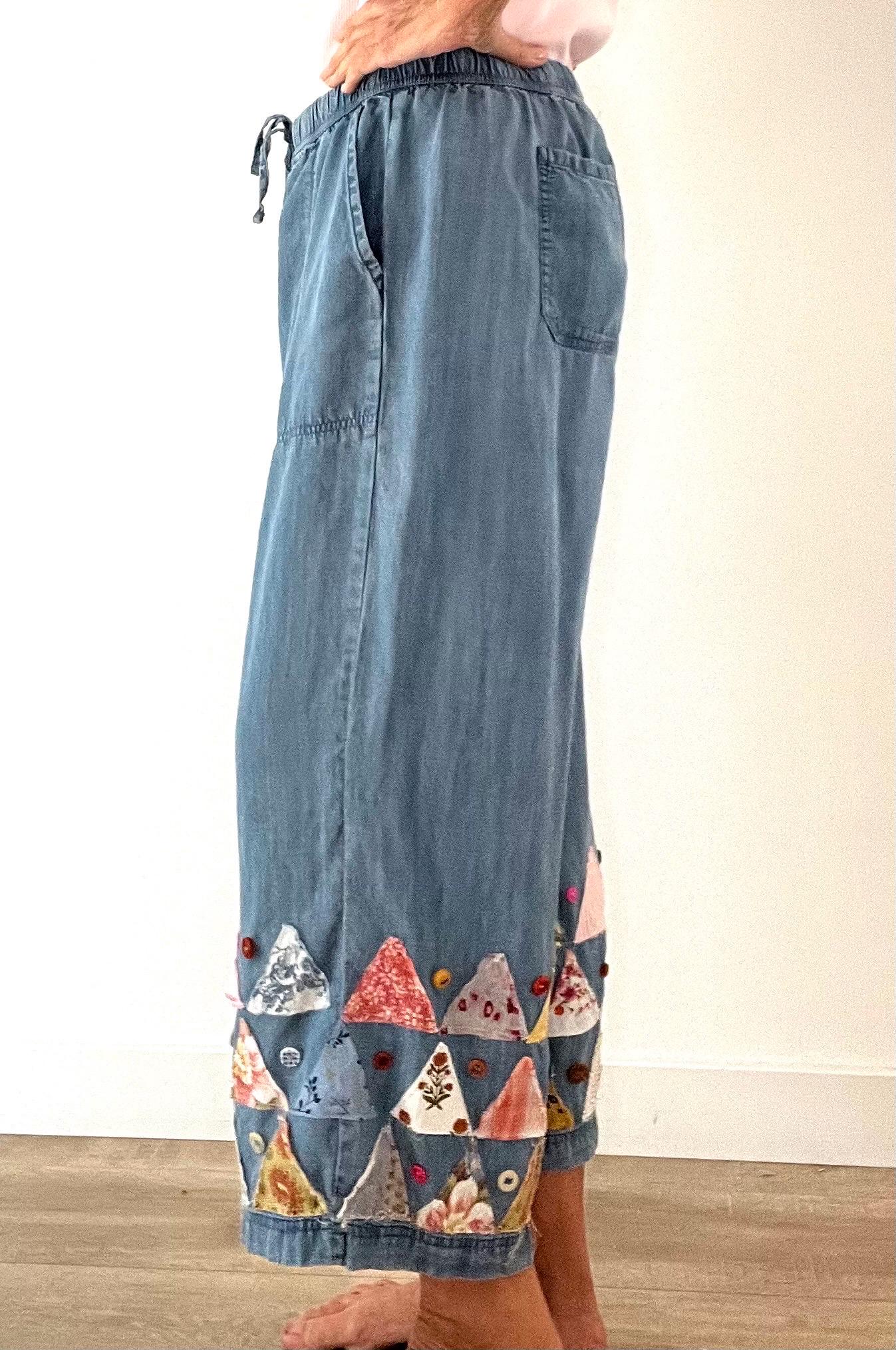 Boho Patchwork Denim Pants: Upcycled Cottagecore Jeans XL - Etsy