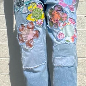 Patched Upcycled Jeans, Festival Inspo, Size 36 Boyfriend Hippie Jeans ...