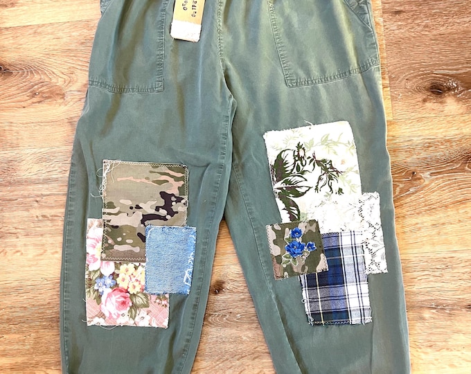 Upcycled Universal Thread Pants, Camo Floral Lace Patched Jogger Style ...