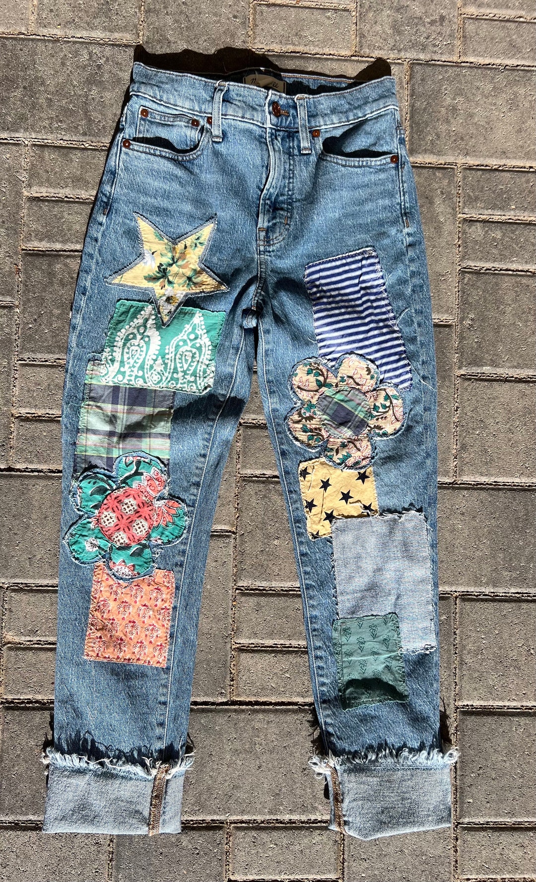 Patched Pants, Concert and Festival Inspo, Size 26 Upcycled Madewell ...
