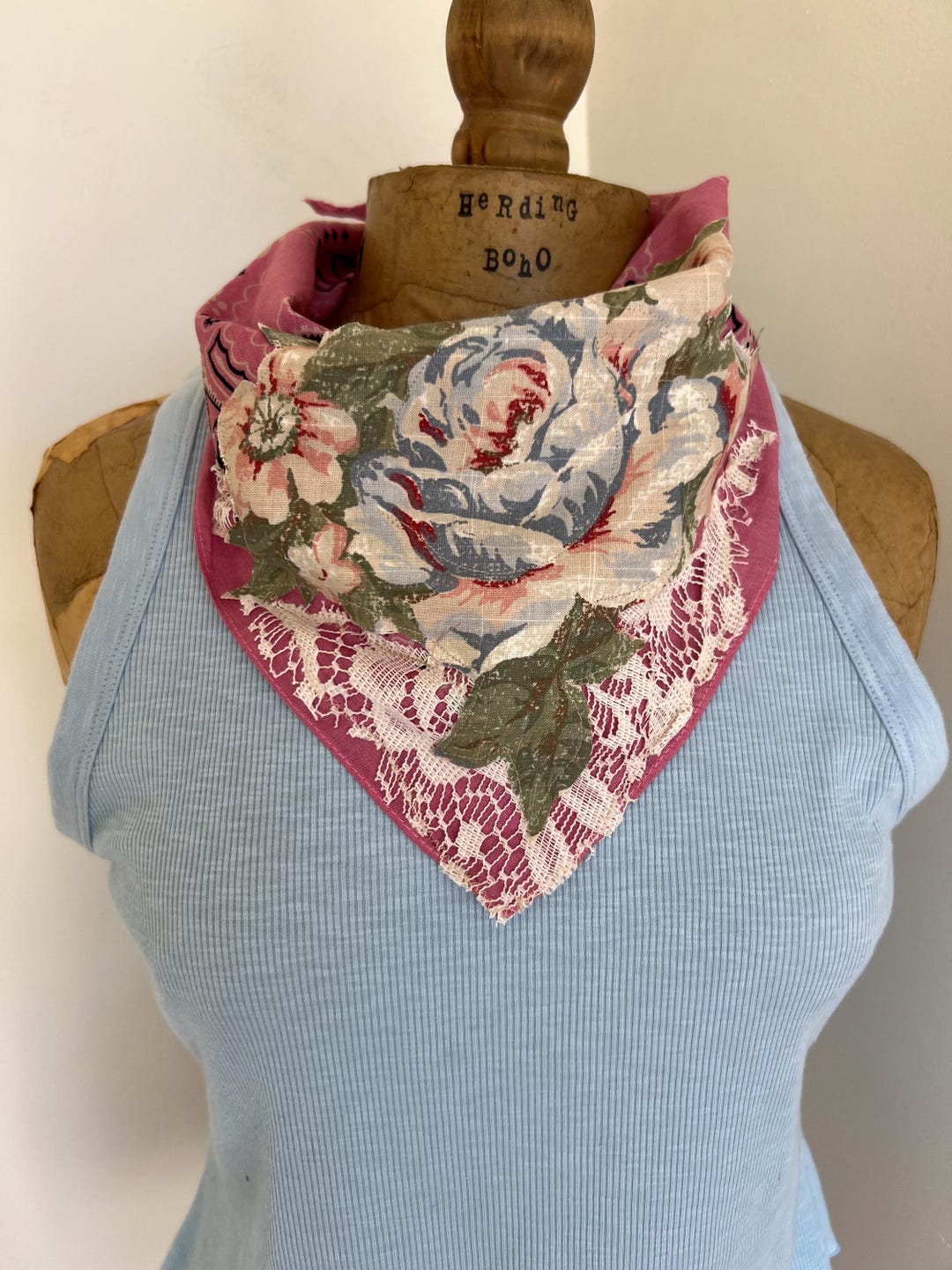Tattered Distressed Bandana With Lace Detail, Boho Country Western ...