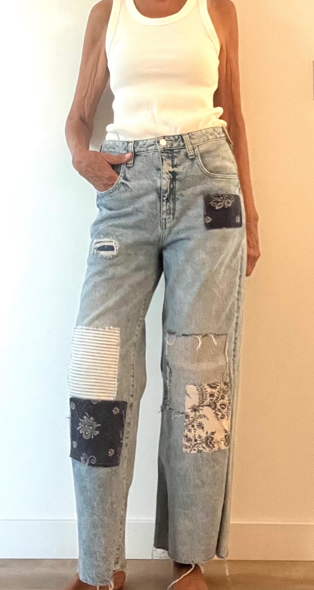 Patched Upcycled Pilcro Brand Jeans Size 28, Distressed Denim With ...