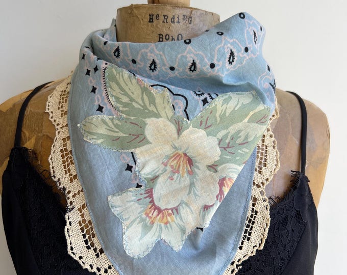 Tattered Distressed Bandana With Vintage Lace, Boho Country Western ...