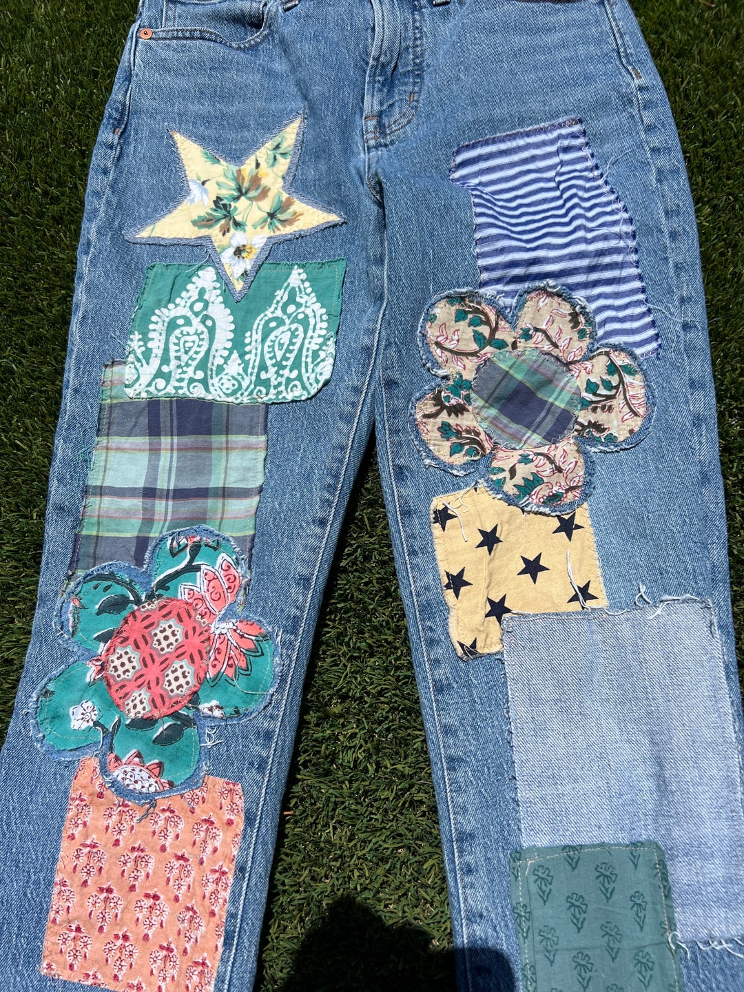 Patched Pants, Concert and Festival Inspo, Size 26 Upcycled Madewell ...