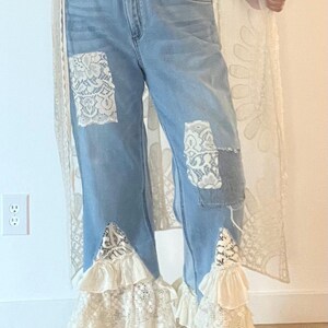 Cowgirl Chic Boho Jeans With Lace Bottoms and Patches, Tattered Lace ...