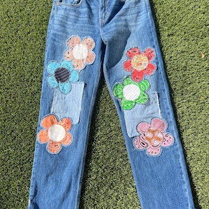 Patched Upcycled Jeans, Festival Inspo, Size 28 Levi Straight Leg Jeans ...