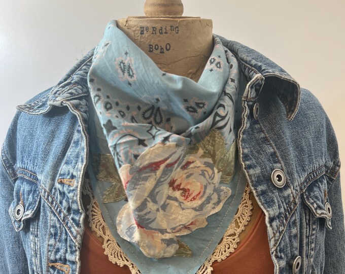 Tattered Distressed Bandana With Crochet Lace Detail, Boho Country ...