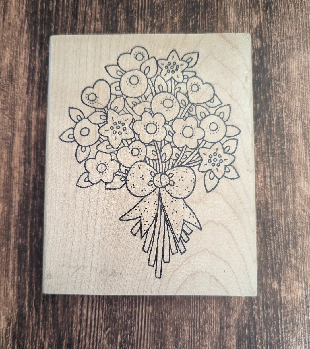 USED Flower Bouquet Wood Mounted Rubber Stamp - Etsy