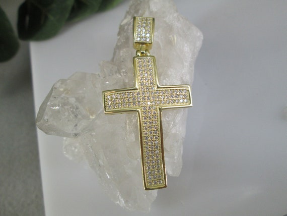 Large Gold Cross with Simulated Diamonds>14kt.Gold ov… - Gem