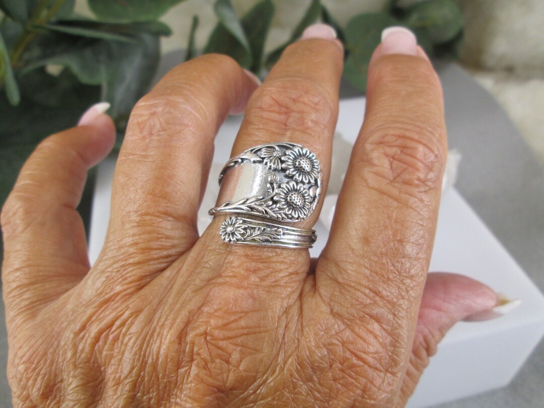 Gorgeous Heavy Sterling Silver SUNFLOWER Spoon Ring>925 Sunflower Ring ...