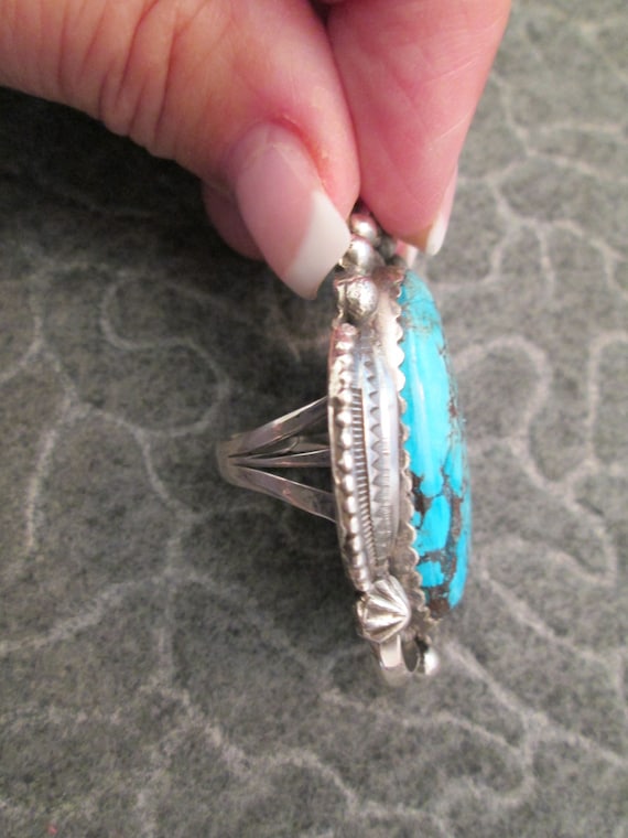 Navajo Sterling Turquoise Ring>Large Turquoise ring,G… - Gem